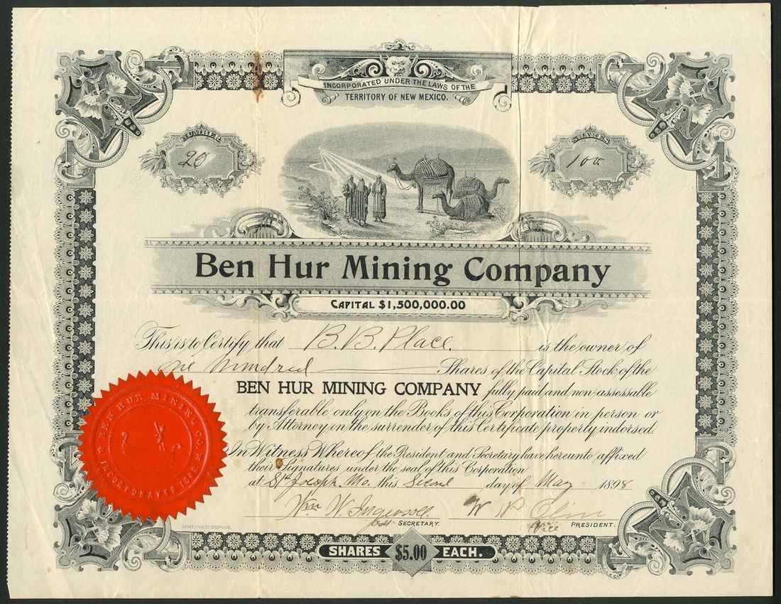 136 - Ben Hur Mining Company, New Mexico, $5 shares, St. Joseph, Misso...