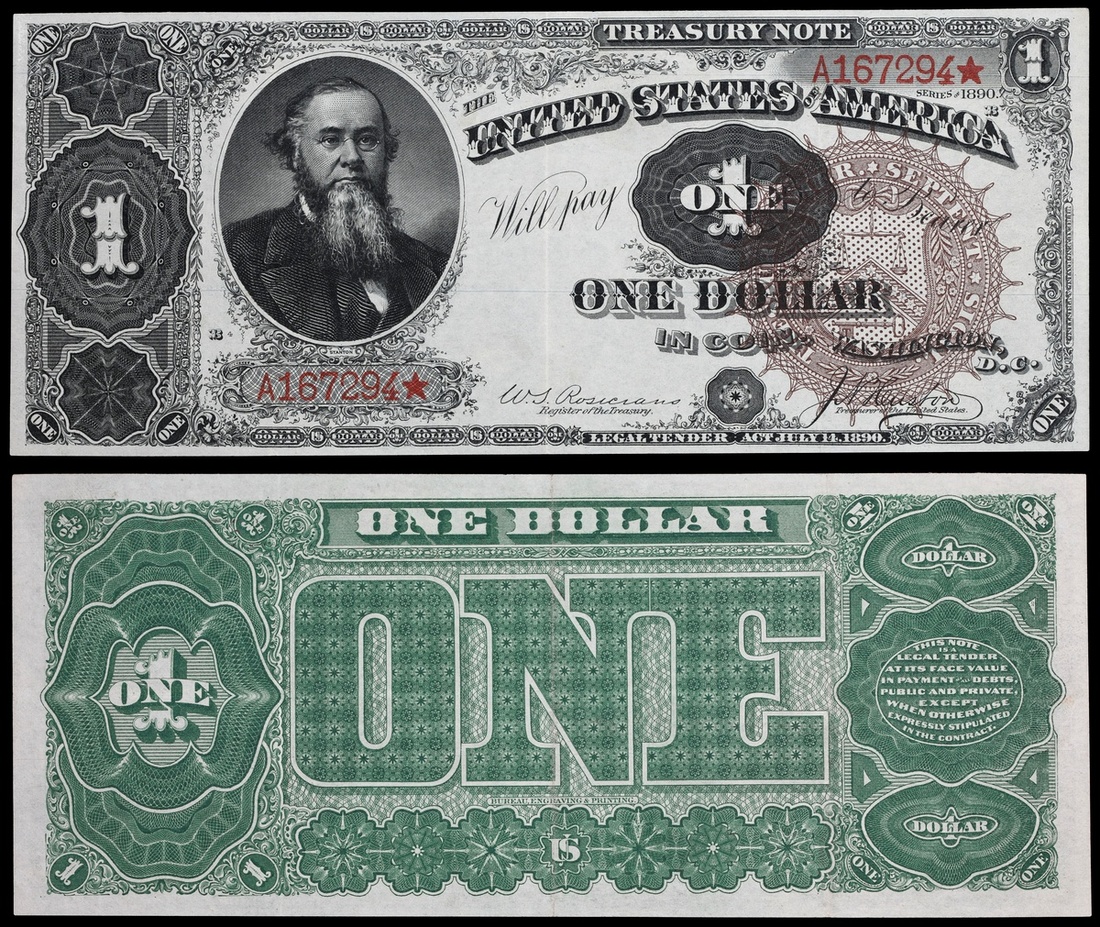 51 - Fr.347. $1 Treasury Note. 1890. Edwin Staunton. Large brown seal...