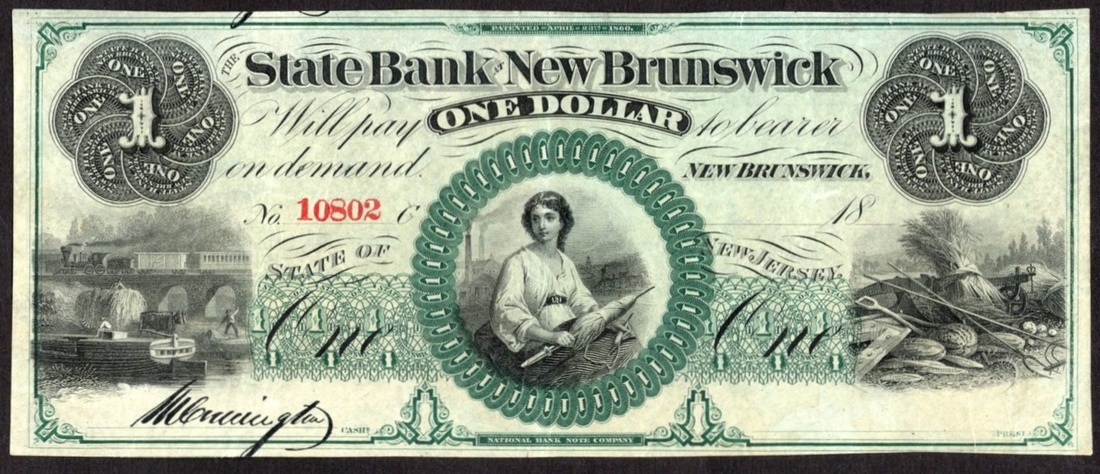44 - NJ. New Brunswick. State Bank of New Brunswick. $1. 18--. No. 10...