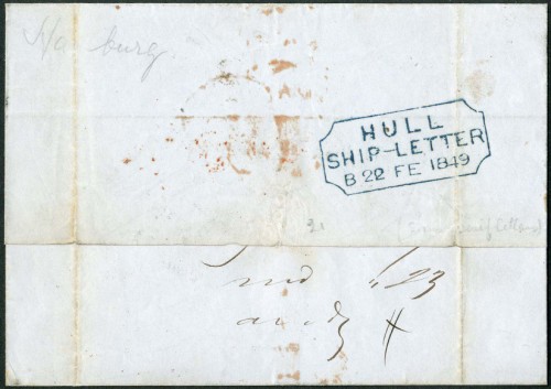 82 - Ship Letter Handstamps England Hull 1849 (17 Feb.) entire from H...