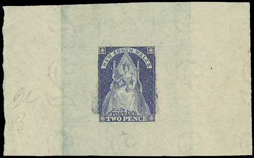 2 - Essays Perkins, Bacon Queen on Throne die proof in blue on reve...