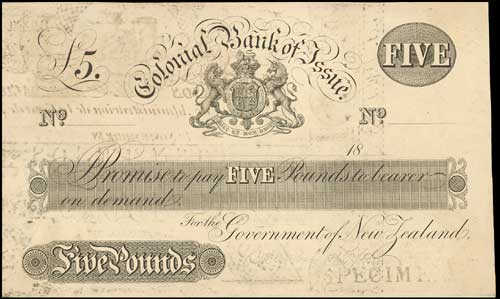 1211 - Colonial Bank of Issue, proof £5 on card, 18-, (PS 247 for type)...