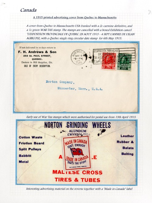 1279 - War Tax Stamps Canada Covers 1915-16 selection of covers/cards