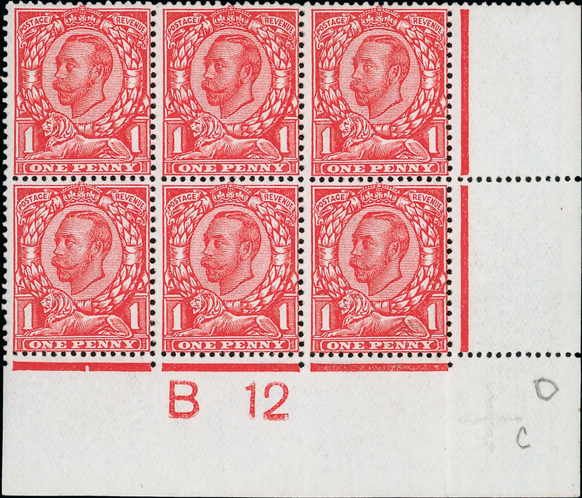 658 - One Penny Issued Stamps 1912 Die 2, Watermark Crown 1d. aniline...