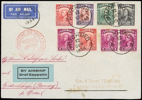 751 - Borneo Airmails Lufthansa 1934 (12 Sept.) envelope from Kuching...