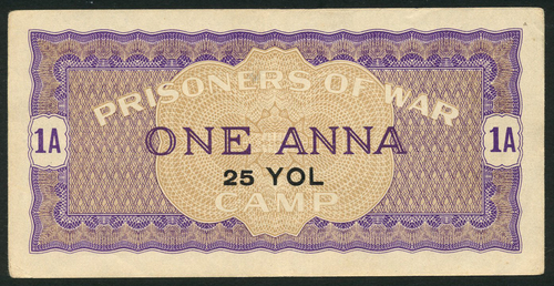 228 - Prisoner of War camp money, Yol, Camp 25, 1 anna, ND (1940´s), n...