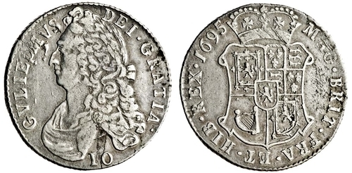 157 - Scotland, William II (1694-1702), Ten Shillings 1695, laureate d...