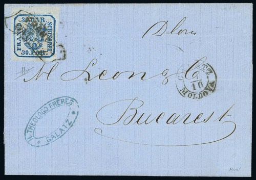 168 - Romania 1863 (7 Oct.) entire letter from Galatz to Bucharest,