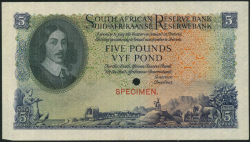 1548 - South African Reserve Bank, colour trial £5, ND (1948), no seria...