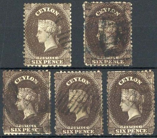 484 - Ceylon 1867-70 Watermark Crown CC 6d. deep brown and 6d. blackis...