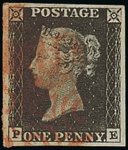 1784 - Great Britain 1840 One Penny Black Plate Ib PE large margins all...