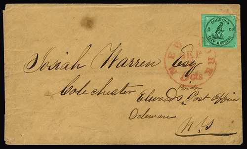 1892 - #72L3, Gordon's City Express, New York, N.Y., 2c Black on green...