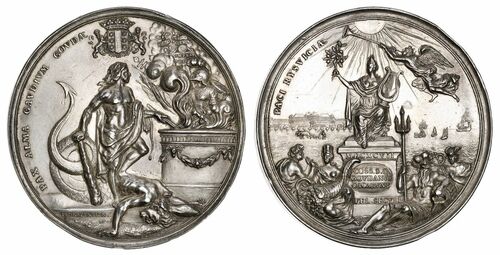 9422 - Netherlands, Gouda, Peace of Ryswick, AR Medal, 1697, by Jan Dra...