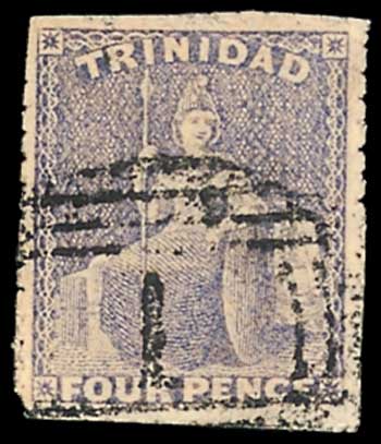 1793 - Trinidad 1859 (Sept.) pin-perf 12½ 4d. dull lilac with perforati...