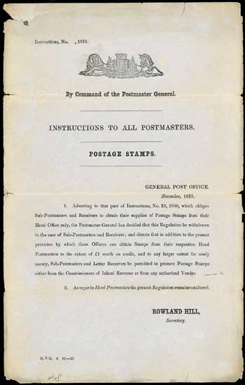 1070 - SURFACE-PRINTED ISSUES 1855-57 No Corner Letters Postal Notice p...