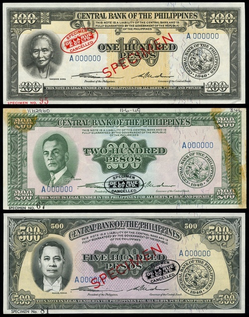 179 Central Bank Of The Philippines Specimen 100 200 And 500 Pesos 179 Central Bank Of The Philippines Specimen 100 200 And 500 Pesos