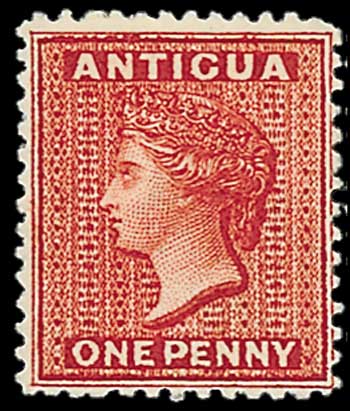 2159 - ANTIGUA 1872 Watermark Crown CC, Perf. 12½ One Penny Scarlet wit...