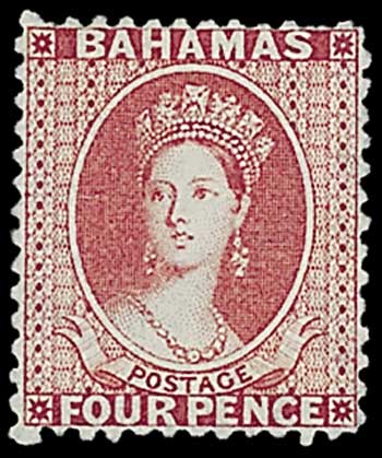 2587 - BAHAMAS 1863-77 Watermark Crown CC, Perf. 12½ Unused 4d. brownis...