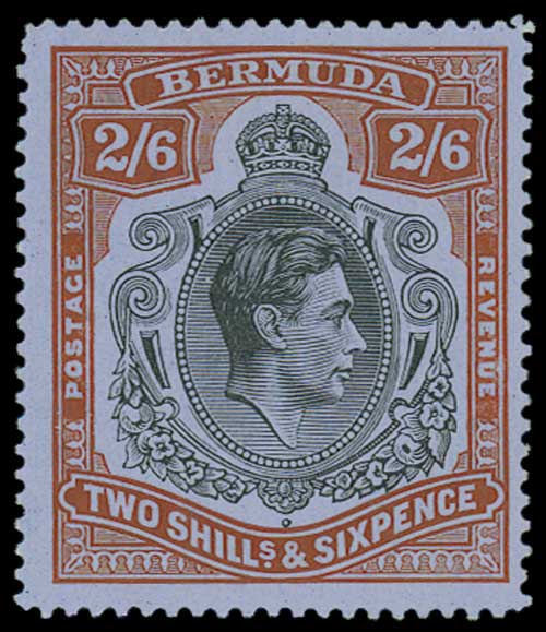 2069 - Bermuda 1938-53 Issue Perforated 14½, Line 2/6d. black and red o...
