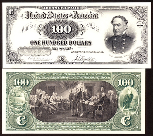 125 - BANK NOTES (USA): 1890 Treasury Note $100