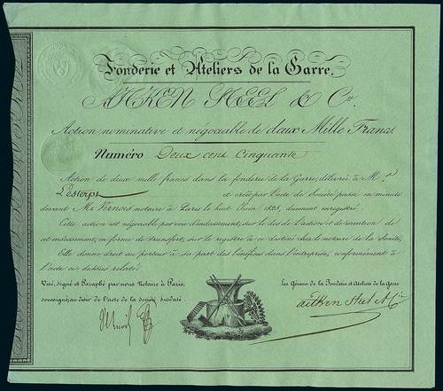95 - Fonderie et Ateliers de la Garre - Aitken Steel et Co. Action no...